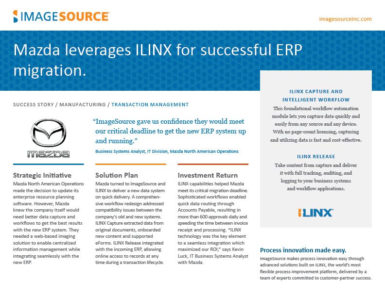 Mazda reaches ERP deadline with ILINX | ImageSource Inc.